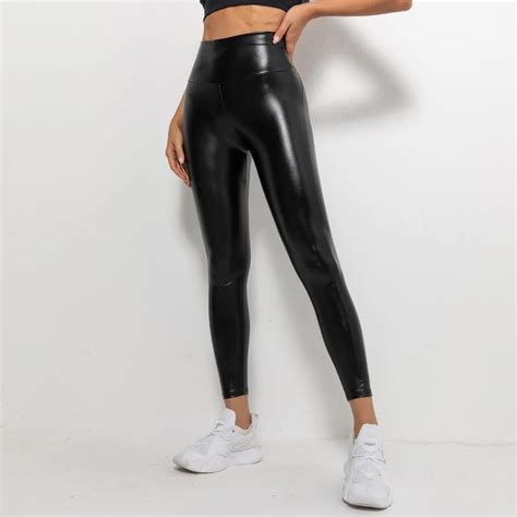 Women Shiny Pu Leather Leggings Sexy Faux Pants Shiny Leather