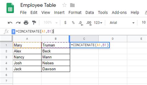 Comment utiliser la fonction du concaténate dans Google Sheets Ilinuxgeek