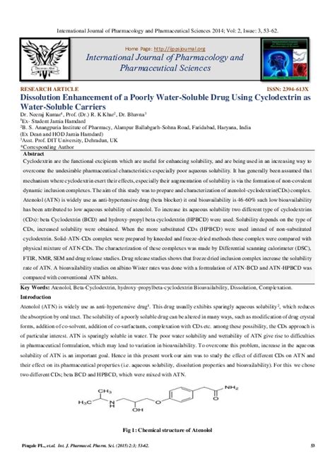 Pdf Dissolution Enhancement Of A Poorly Water Soluble Drug Using Cyclodextrin As Water Soluble