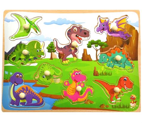 EDUKACYJNE DREWNIANE PUZZLE UKŁADANKA DINOZAURY 13265717665 Allegro pl