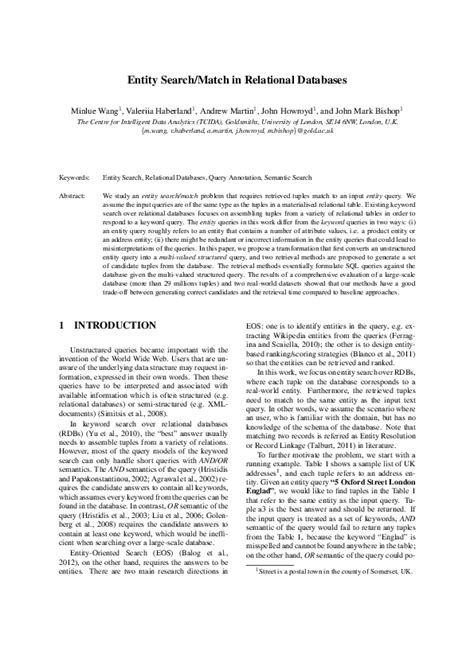 Pdf Entity Searchmatch In Relational Databases John Howroyd