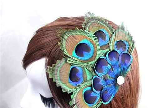 Vpang Elegant Peacock Feather Hair Clip Rhinestone Natural Feather