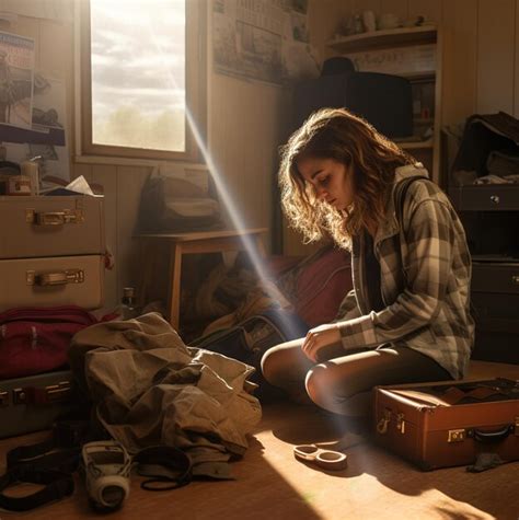Premium Ai Image A Woman Sits In A Room With A Suitcase And A Pair Of Scissors