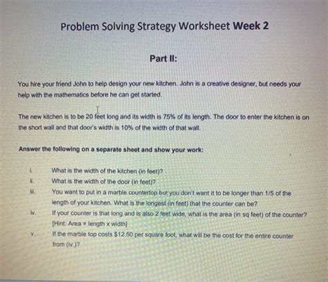 Solved Problem Solving Strategy Worksheet Week 2 Part II: | Chegg.com