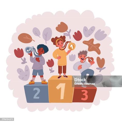 벡터 일러스트 레이 션 의 행복 한 아이 아이 경쟁자 의 초상화 1위에 대한 스톡 벡터 아트 및 기타 이미지 1위 개념 개념과 주제 Istock