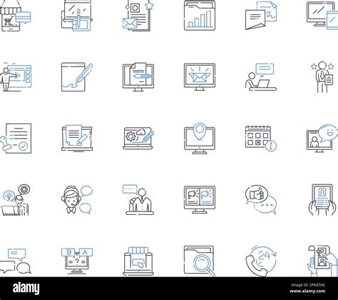 Mobile Marketing Line Icons Collection Targeting Sms App Geolocation Engagement Push