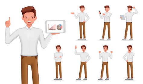 3d 벡터 사업가 캐릭터 일러스트 디자인 세트 다양한 액션으로 프리젠 테이션 사무실 계획 사고 및 경제 분석 에서 일하는 사람들 검색에 대한 스톡 벡터 아트 및 기타 이미지