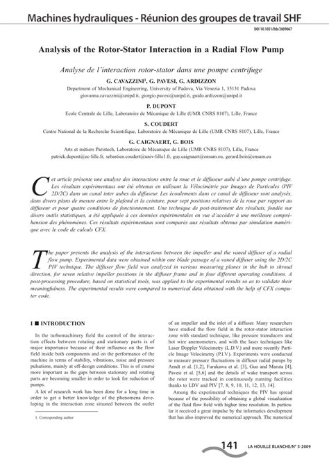 Pdf Analysis Of The Rotor Stator Interaction In A Radial Flow Pump