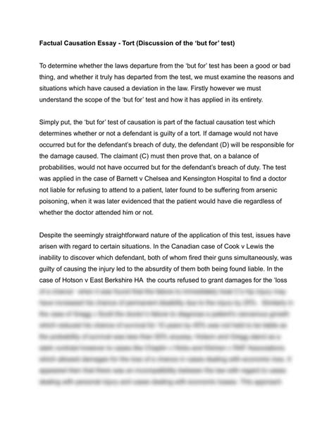 Factual Causation But For Test Essay Law2610 Torts Leeds