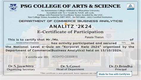 Businessanalytics Commerce Korporatekwiz Psg Certificate Datascience Dataanalysis