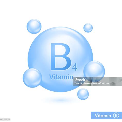 비타민 B4 벡터 아이콘입니다 3d 드롭 알약 캡슐 뷰티 스킨 케어를 위한 비타민 콤플렉스 디자인 콜린의 의학 건강 상징 3차원 형태에 대한 스톡 벡터 아트 및 기타 이미지