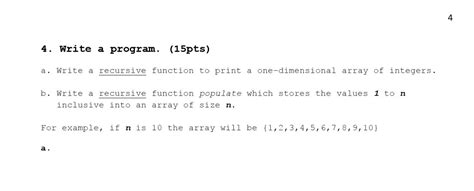 Solved Write A Recursive Function To Print A One Dimensional