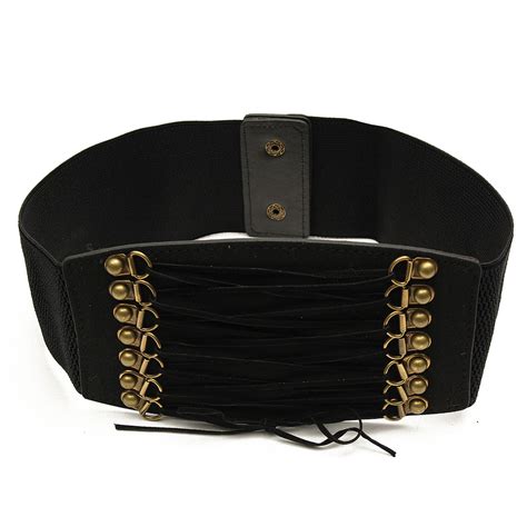 Women Ladies Wide Lace Up Elastic Waist Belt Waistband Corset Dress