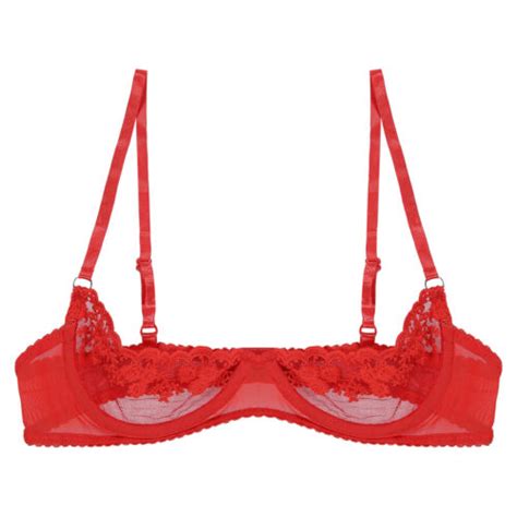 Women Sexy Floral Lace 1 4 Cups Bra Tops Open Cup Push Up Underwire