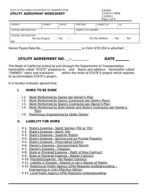 13 EX 07 Utility Agreement Worksheet Dot Ca Doc Template PdfFiller