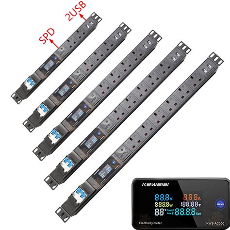 British Standard Three Pin Hole Power Distribution Device With Digital Display Meter Pdu Power