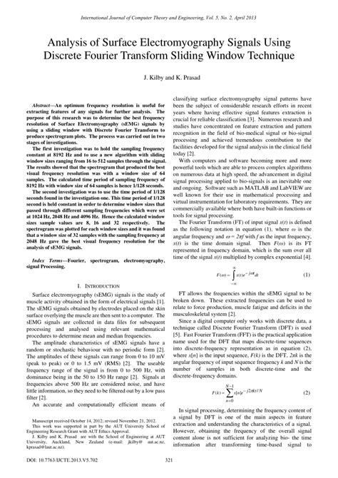 Pdf Analysis Of Surface Electromyography Signals Using Discrete Fourier Transform Sliding