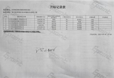 阜宁县开发区水环境综合治理工程中标候选人公示 阜宁县区域项目网上交易平台