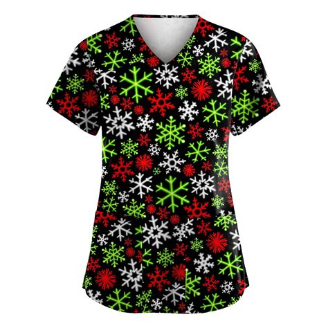 Christmas Scrub Tops For Women 2024 Yucheng Grinch Printed V Ncek Short