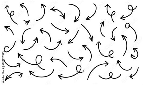 Adobe IllustratorThin Curved Arrows Collection Sketch Arrows Vector Hand Drawn Arrows With