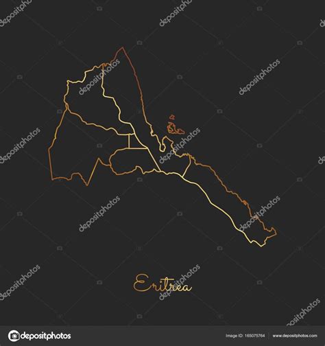 Eritrea Region Map Golden Gradient Outline On Dark Background Detailed Map Of Eritrea Regions