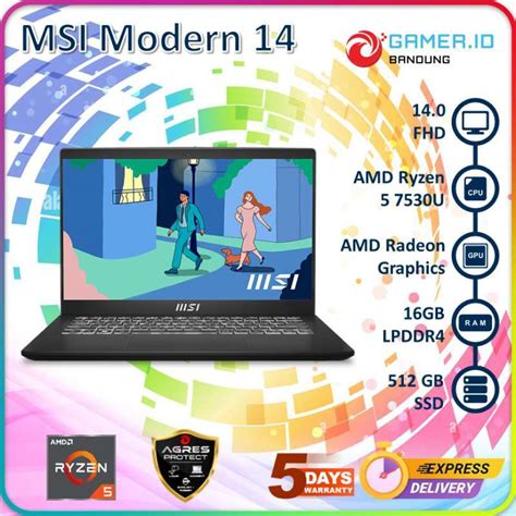 Jual Msi Modern 14 C7m Ryzen 5 7530u 16gb 512gb 14 Fhd Ips Black Di