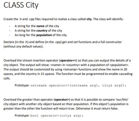 Solved CLASS City Create The H And Cpp Files Required To Chegg Com
