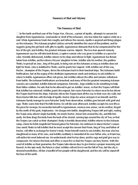 Summary Of Iliad And Odyssey Pdf Hector Achilles