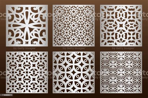 아랍어 스타일로 설정 된 레이저 컷 패널 캐비닛 프렛 워크 천공 화면 템플릿 장식 패널 템플릿 은 외부 절단 설정 실루엣 기하학적 패턴입니다 금속 종이 또는 나무 조각