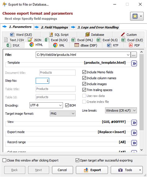 Example Of Using Template In HTML Export Exportizer Documentation