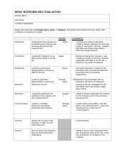 MOCK INTERVIEW SELF EVALUATION 1 Docx MOCK INTERVIEW SELF EVALUATION Babe Name Interviewer