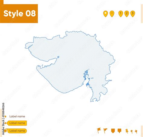 Gujarat India Grid Map Isolated On White Background Outline Map Simple Line Vector Map