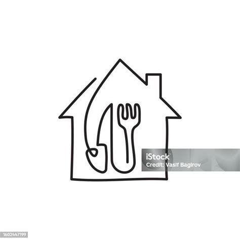 가정 음식 한 줄 집 음식 한 줄 아이콘입니다 간단한 한 줄 벡터 아이콘 가정 주방에 대한 스톡 벡터 아트 및 기타 이미지