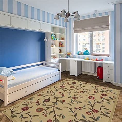 Ottomanson Ottohome Collection Non Slip Rubberback Floral Leaves Design X Indoor Area Rug