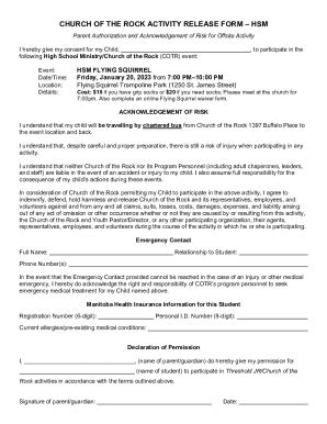 Fillable Online PARENTAL AUTHORIZATION AND ACKNOWLEDGEMENT Fax