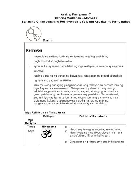Bahaging Ginampanan Ng Relihiyon Sa Ibat Ibang Aspekto Ng Pamumuhay Pdf