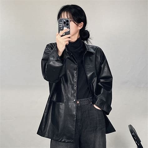 오버핏 레더 가죽 자켓 재킷 블레이저 [빅사이즈 여성 얇은 레자 아우터 루즈핏 여자 데일리 남방 셔츠 가을 감도 깊은 취향