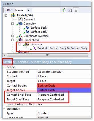 Bonded Contact Between Shell Faces Ansys Mechanical WB