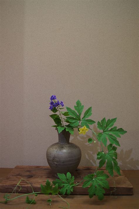 骨董の店 甲斐 ゴーヤの花を生ける