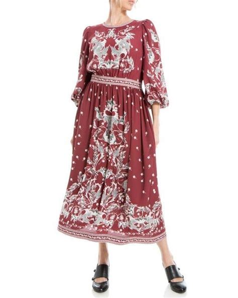 Max Studio Three Quarter Sleeve Crepe Midi Dress In Red Lyst