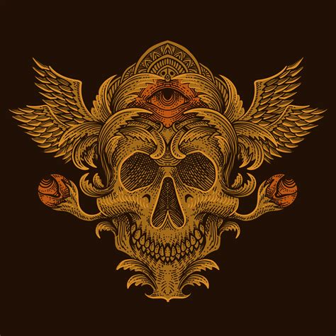 Illustration Skull Head With Engraving Ornament Style 11201570 Vector