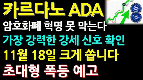카르다노 코인 암호화폐 혁명 못 막는다 가장 강력한 강세 신호 확인 11월 18일 크게 쏩니다 초대형 폭등 예고 Youtube