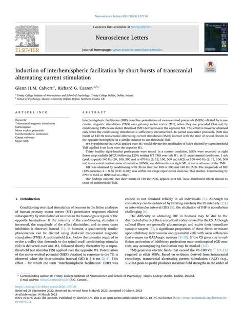 Pdf Induction Of Interhemispheric Facilitation By Short Bursts Of Transcranial Alternating