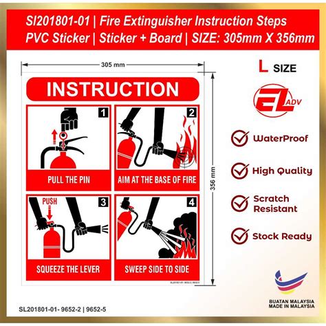 Sl201801 01 Fire Extinguisher Instruction Steps Pvc Sticker Sticker Board Shopee Malaysia