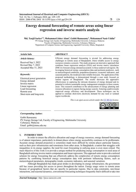 Energy Demand Forecasting Of Remote Areas Using Linear Regression And