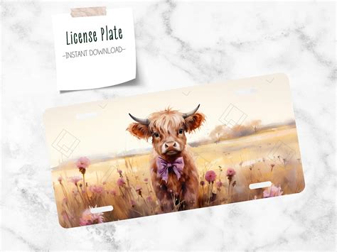 Cute Highland Cow License Plate Png Printable Heifer License Plate