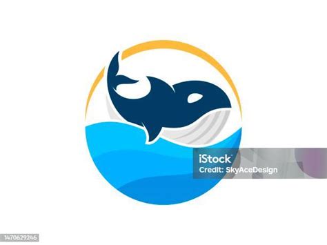 고래와 바다가 있는 원형 모양 고래에 대한 스톡 벡터 아트 및 기타 이미지 고래 로고 갈매기 Istock
