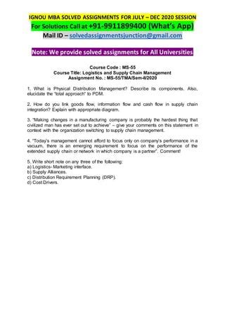 IGNOU MS Solved Assignment Logistics And Supply Chain Management July Dec DOCX