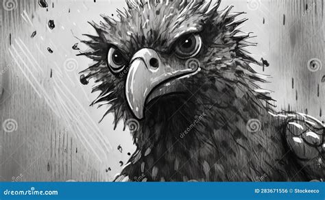 Intense Noir Comic Art Close Up Drawing Of A Meditative Cartoon Eagle