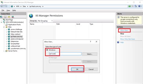 how to connect to a site in information services iis as a normal user
